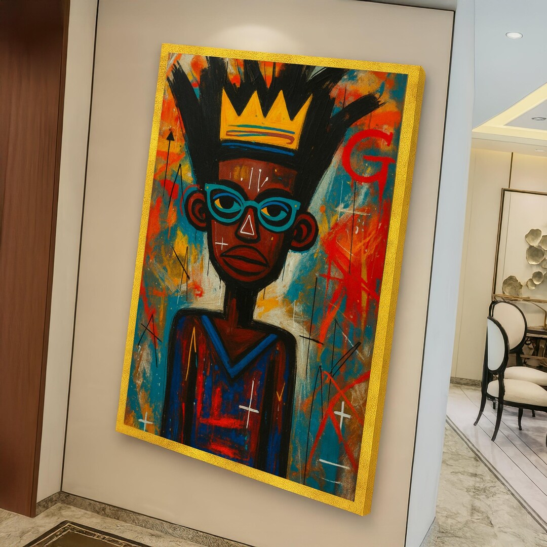 Urban Crowned Figure Canvas Wall Art, Abstract Street Style Modern ...