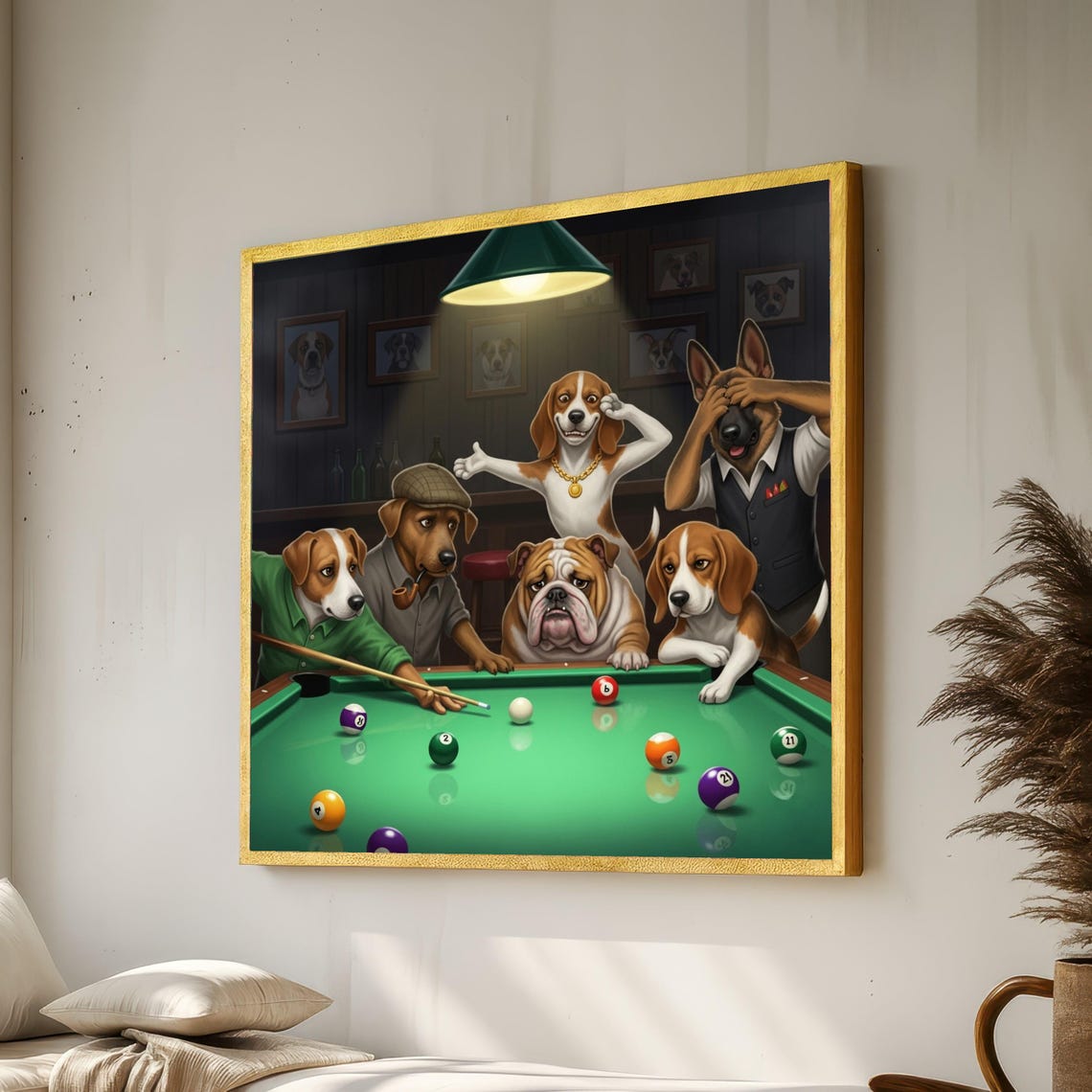 Playful Dogs Playing Pool, Funny Billiards Canvas Art, Animal Wall ...