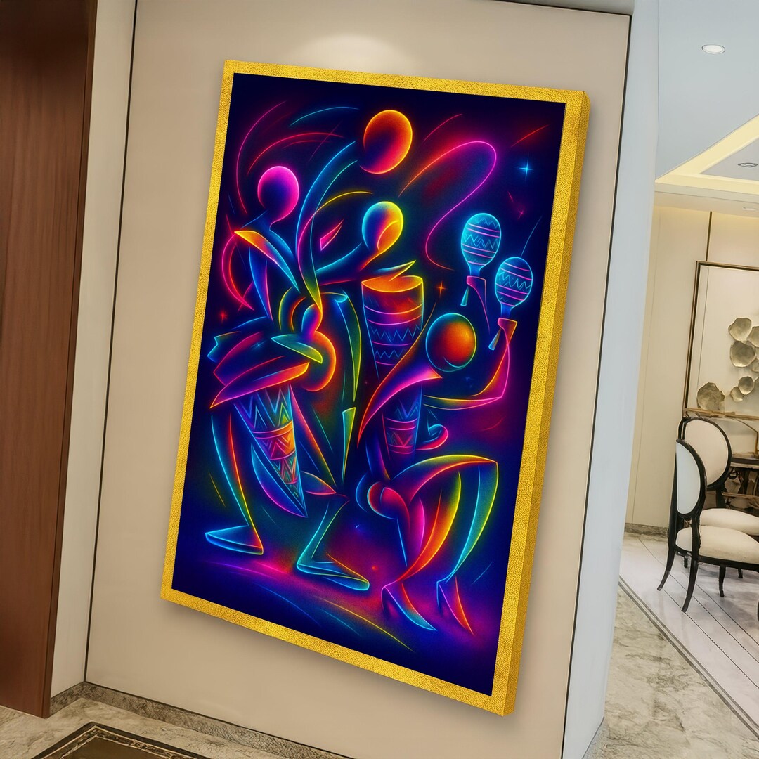Vibrant Neon Samba Dance, Abstract Brazilian Rhythm Canvas, Colorful ...