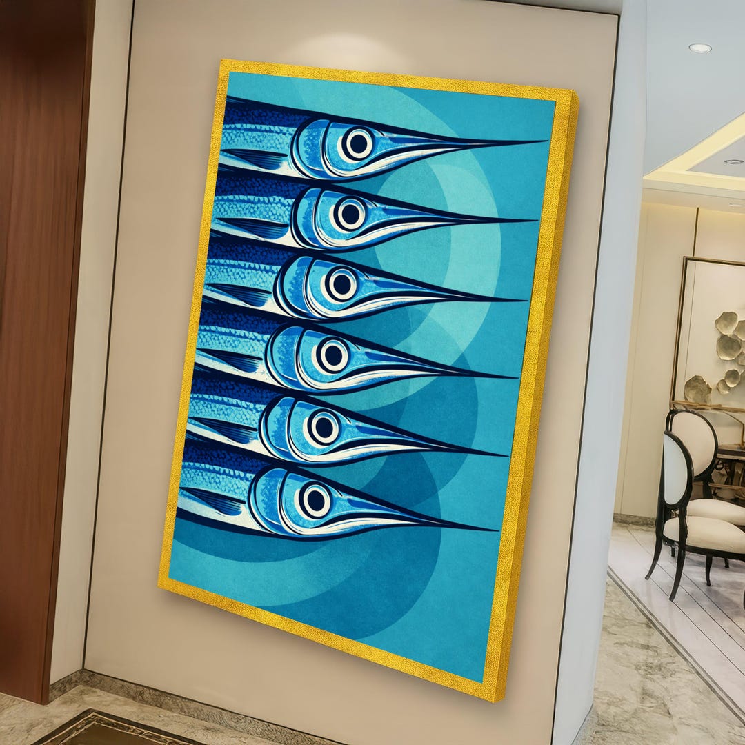 Blue Swordfish Wall Art, Nautical Canvas Decoration, Ocean Marine Life ...
