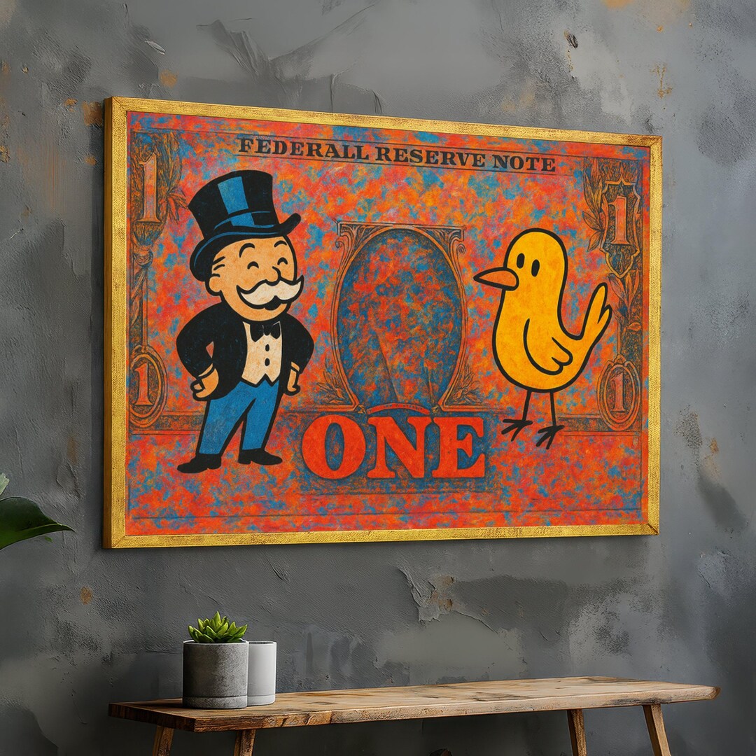 Monopoly Rich Man and Yellow Bird, Abstract Dollar Bill Canvas ...