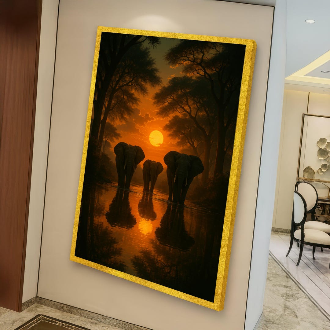 Majestic Elephant Family at Sunset Canvas, African Wildlife Wall Art ...