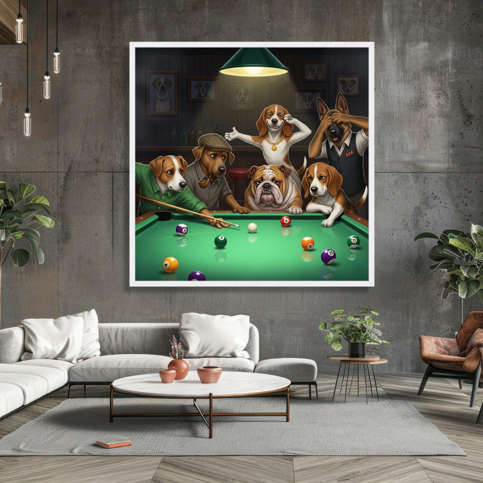 Playful Dogs Playing Pool, Funny Billiards Canvas Art, Animal Wall ...
