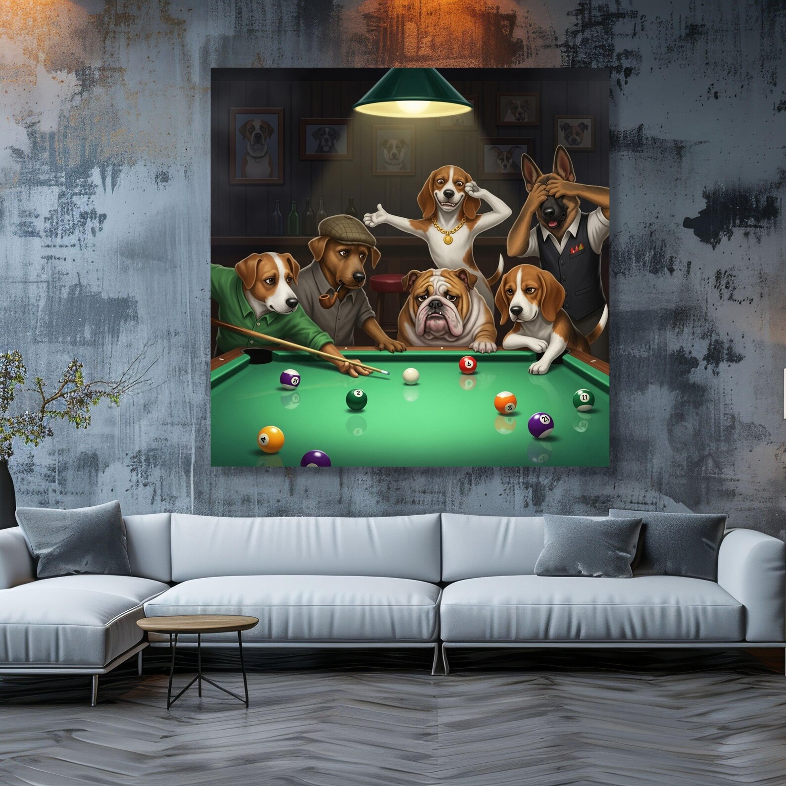 Playful Dogs Playing Pool, Funny Billiards Canvas Art, Animal Wall ...