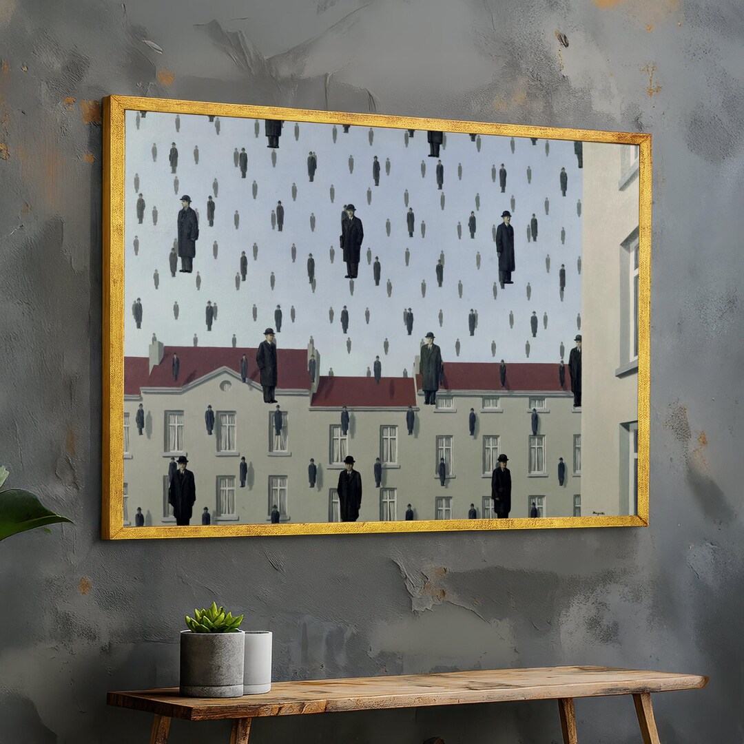 Surreal Men in Bowler Hats Canvas Wall Art, René Magritte Surrealism ...