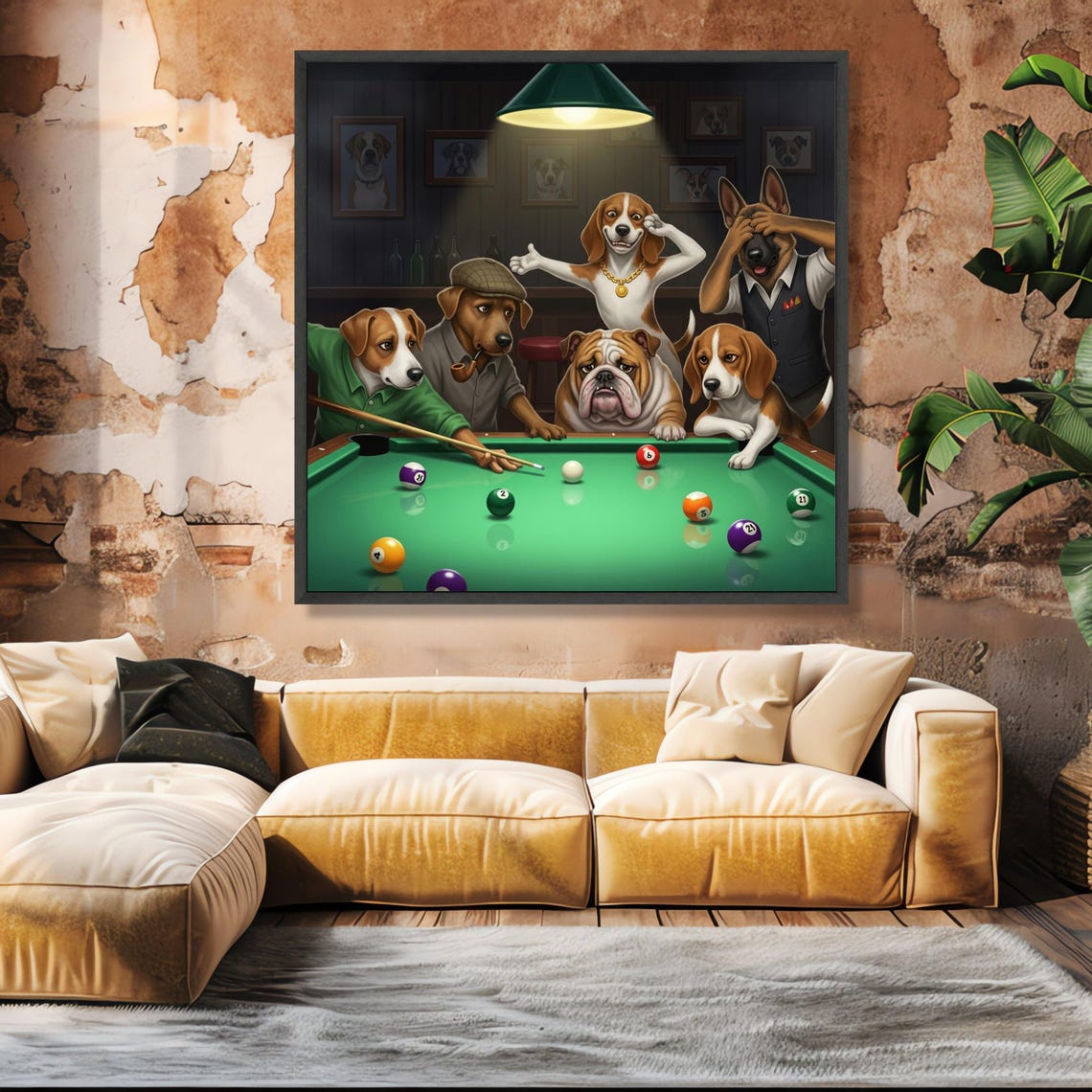 Playful Dogs Playing Pool, Funny Billiards Canvas Art, Animal Wall ...