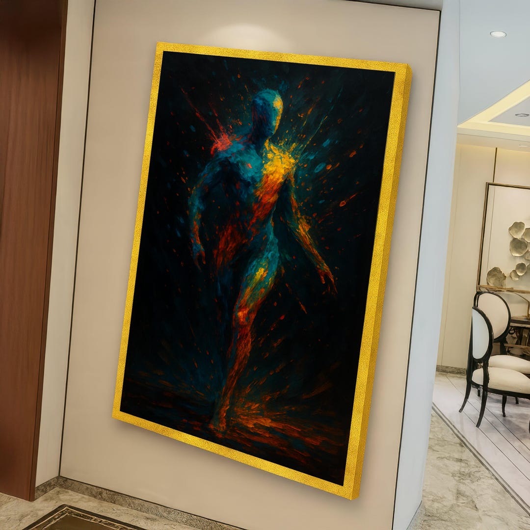 Abstract Human Figure Canvas, Energetic Explosion Wall Art, Modern ...