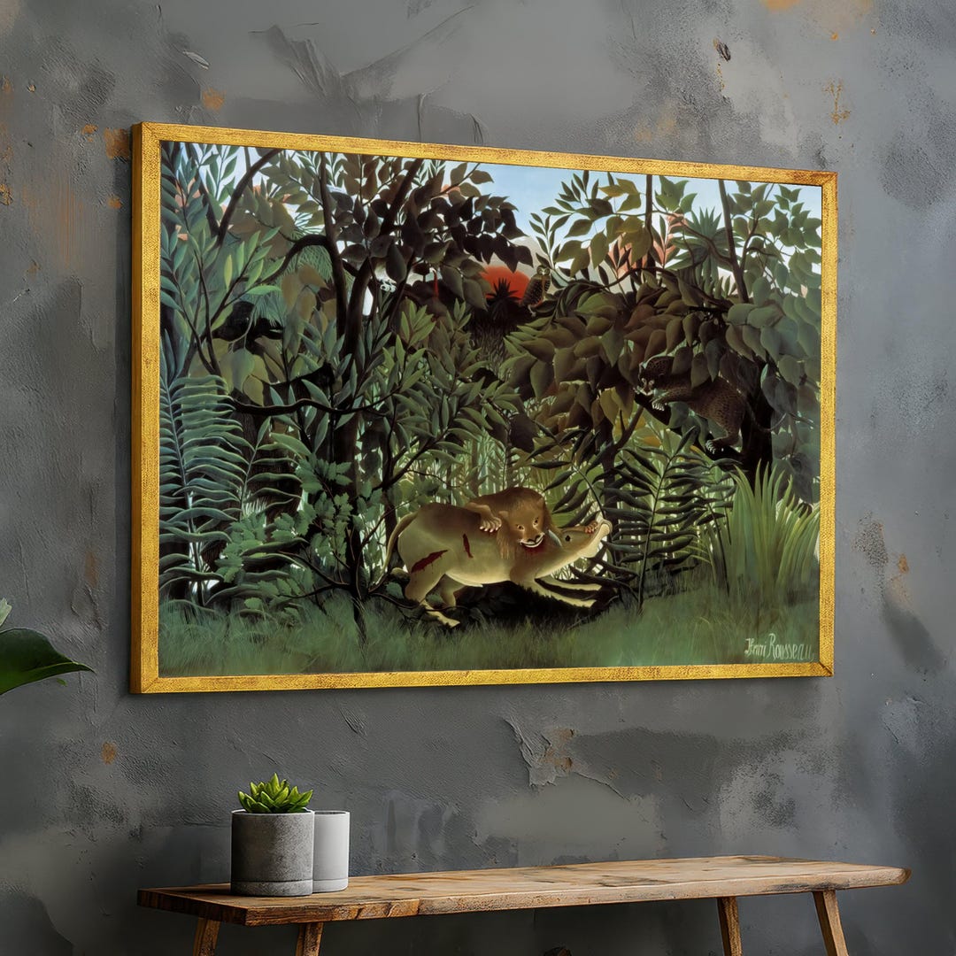 Henri Rousseau Jungle Scene Canvas, Exotic Wildlife Wall Art, Lion ...
