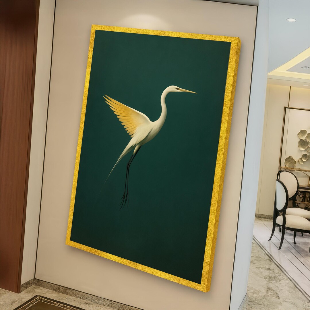 Elegant White Egret Canvas Wall Art, Minimalist Bird Illustration, Home ...