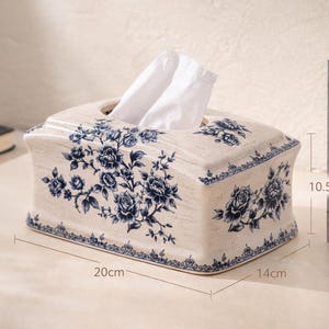 Blue Floral Ceramic Tissue Box Cover, Vintage Porcelain Style Tissue ...