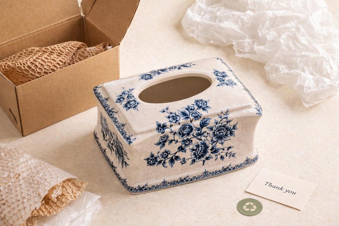 Blue Floral Ceramic Tissue Box Cover, Vintage Porcelain Style Tissue ...