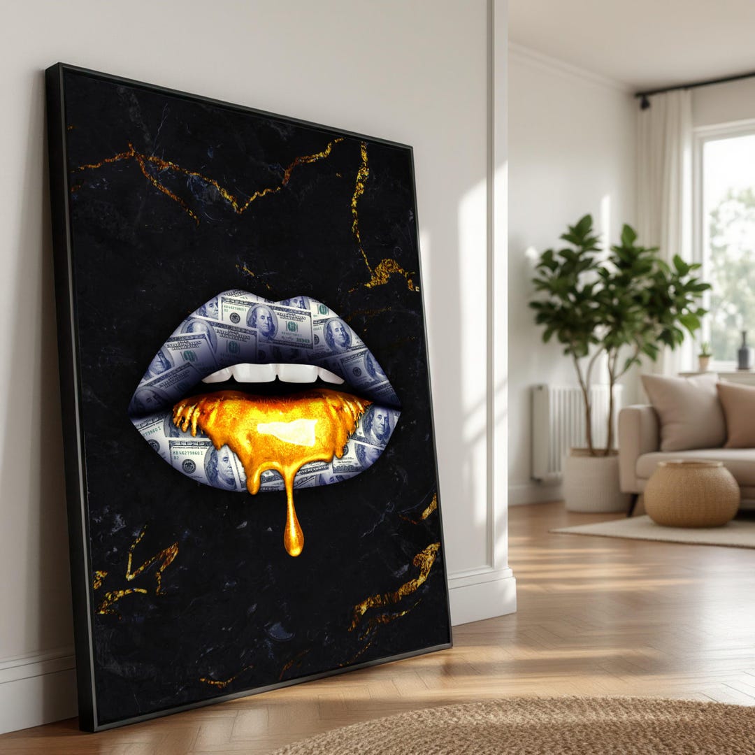 Money Lips Canvas Art, Gold Drip, Glam Pop Art - Etsy