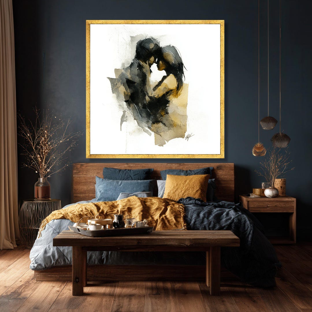 Romantic Couple Watercolor Canvas, Intimate Embrace Art Print - Etsy