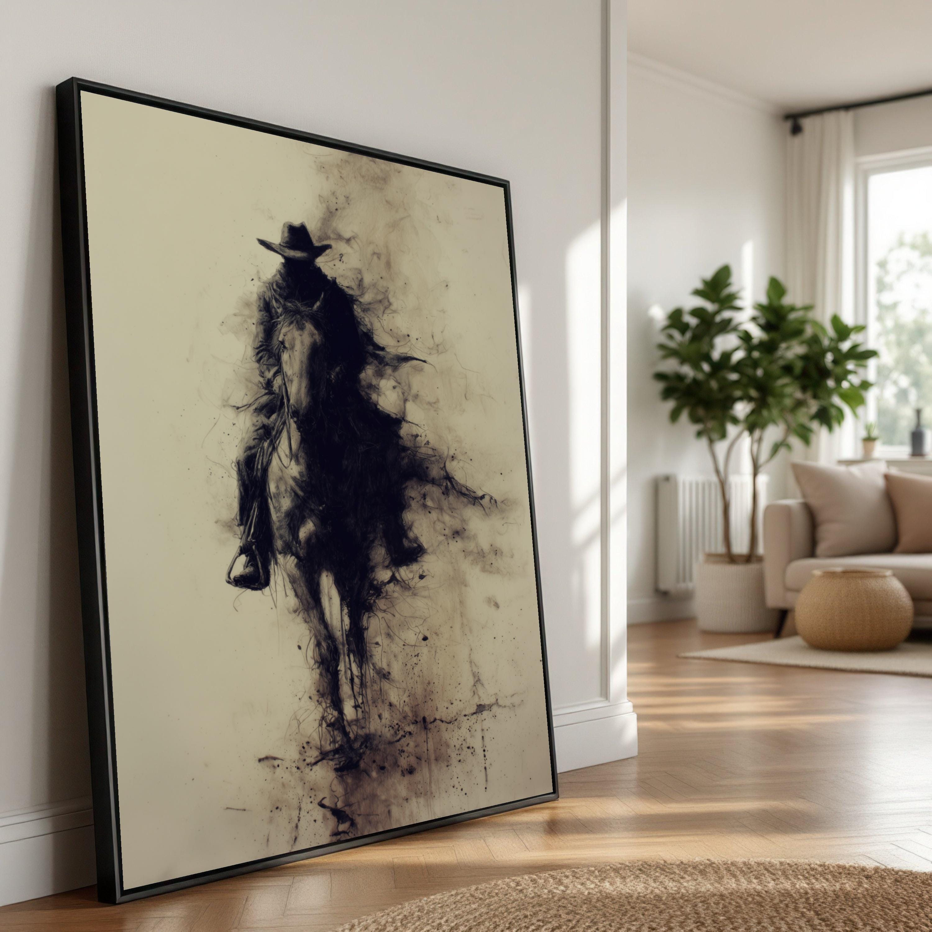 Cowboy on Horse Canvas Print, Western Silhouette Art, Ready to Hang - Etsy