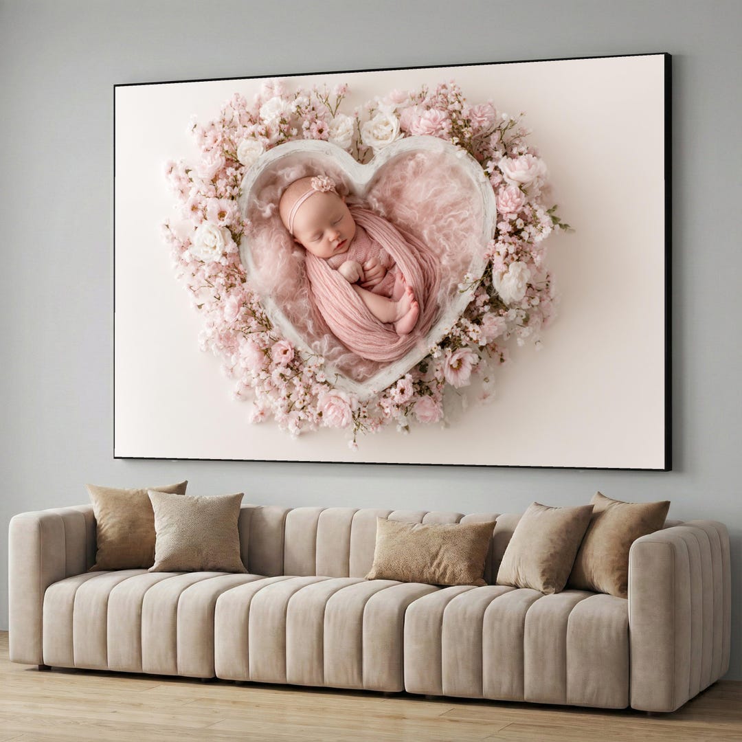 Newborn Baby Canvas, Heart Nest, Pink Floral Nursery Wall Art - Etsy