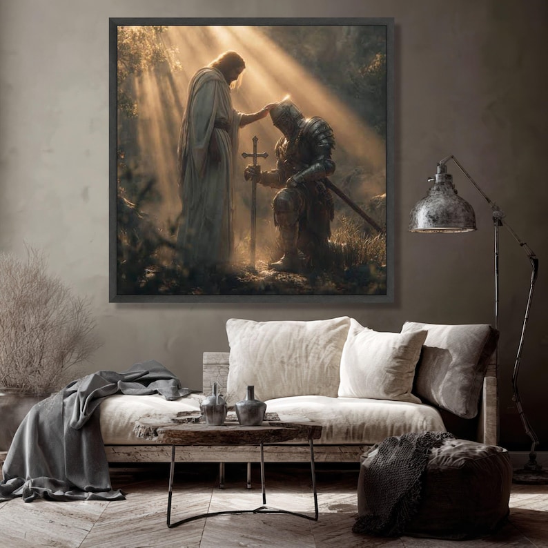 Knight and Savior Scene Canvas, Medieval Christian Wall Art - Etsy