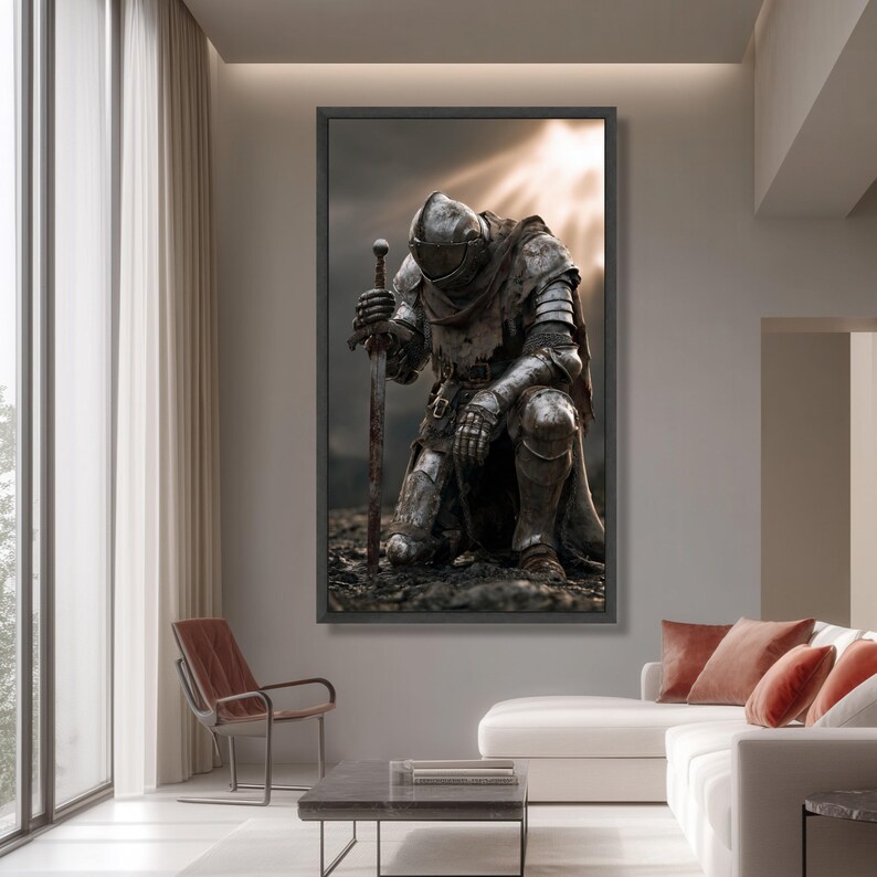 Medieval Knight Kneeling Canvas Print, Warrior Armor Wall Art - Etsy