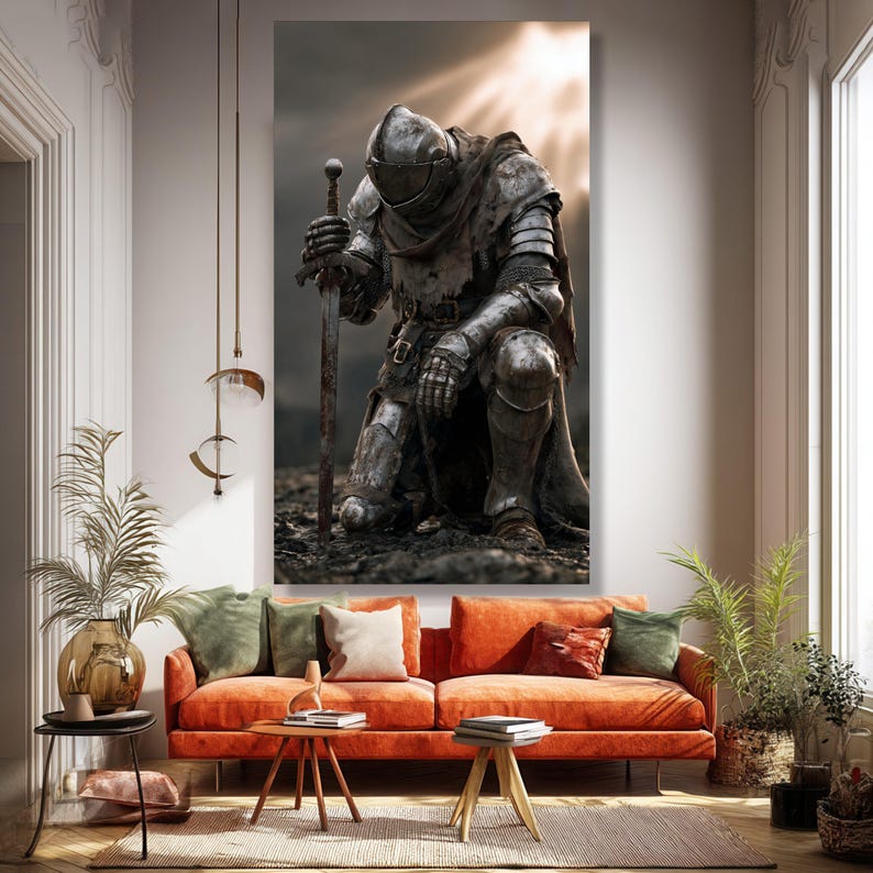 Medieval Knight Kneeling Canvas Print, Warrior Armor Wall Art - Etsy