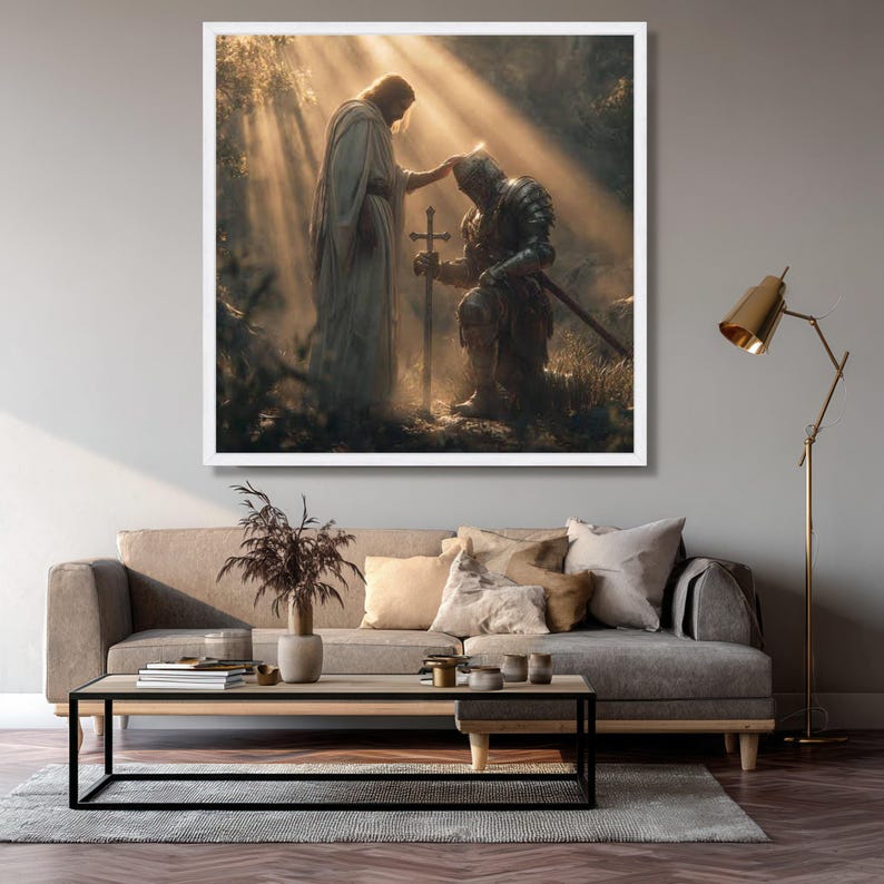 Knight and Savior Scene Canvas, Medieval Christian Wall Art - Etsy