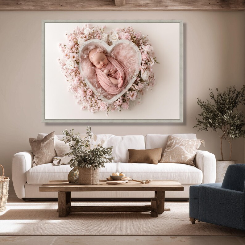 Newborn Baby Canvas, Heart Nest, Pink Floral Nursery Wall Art - Etsy