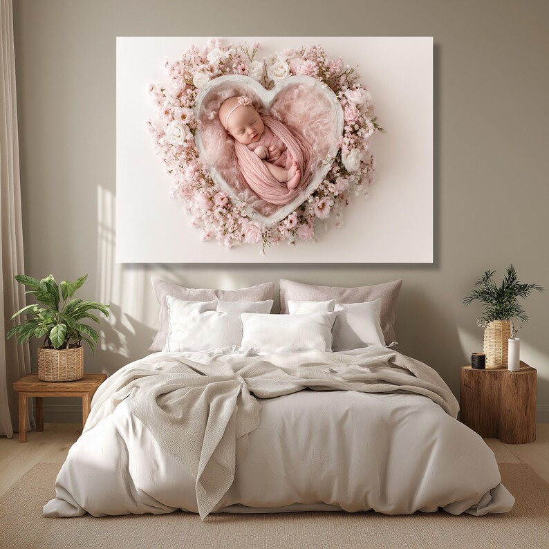 Newborn Baby Canvas, Heart Nest, Pink Floral Nursery Wall Art - Etsy