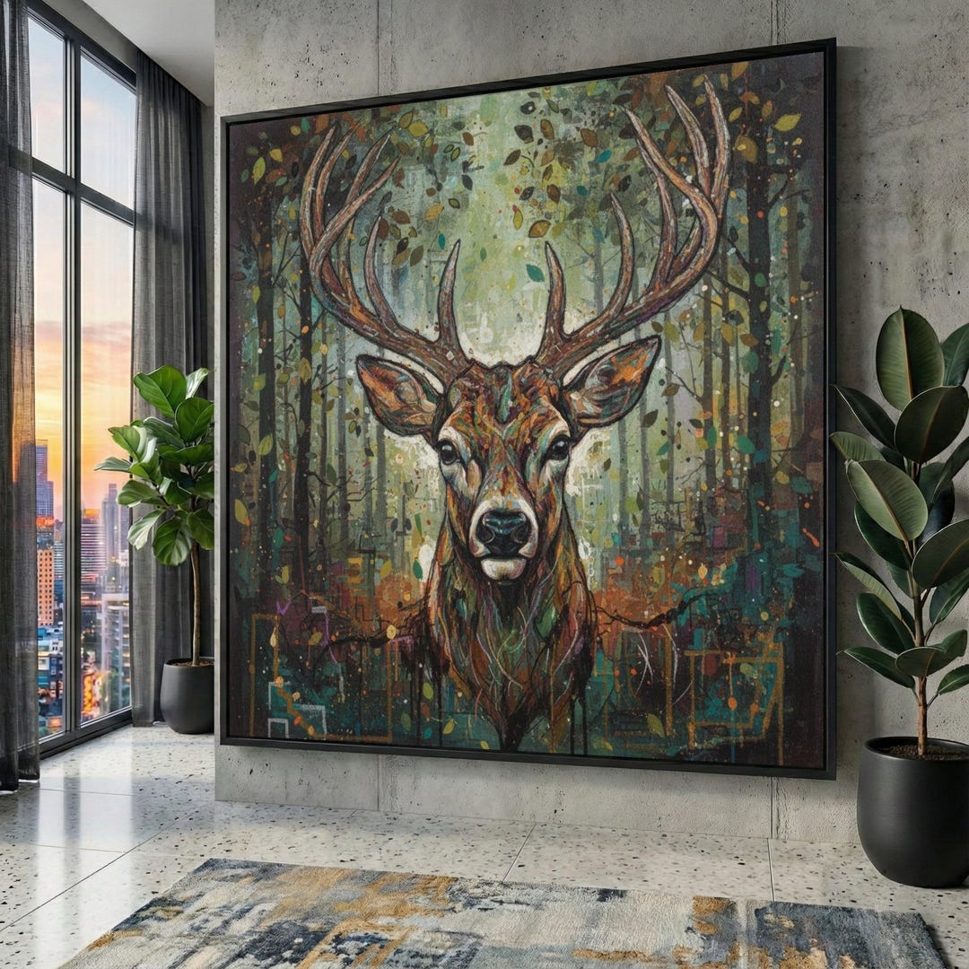 Majestic Stag Canvas Print, Forest Wildlife Painting, Ready to Hang - Etsy
