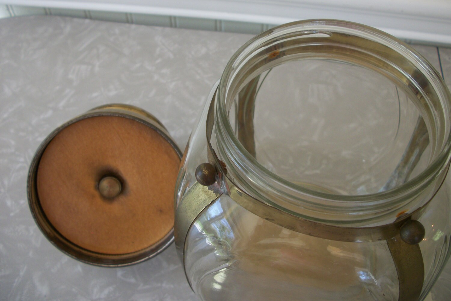 Vintage Glass and Brass Biscuit Jar Barrel Cookie Display - Etsy