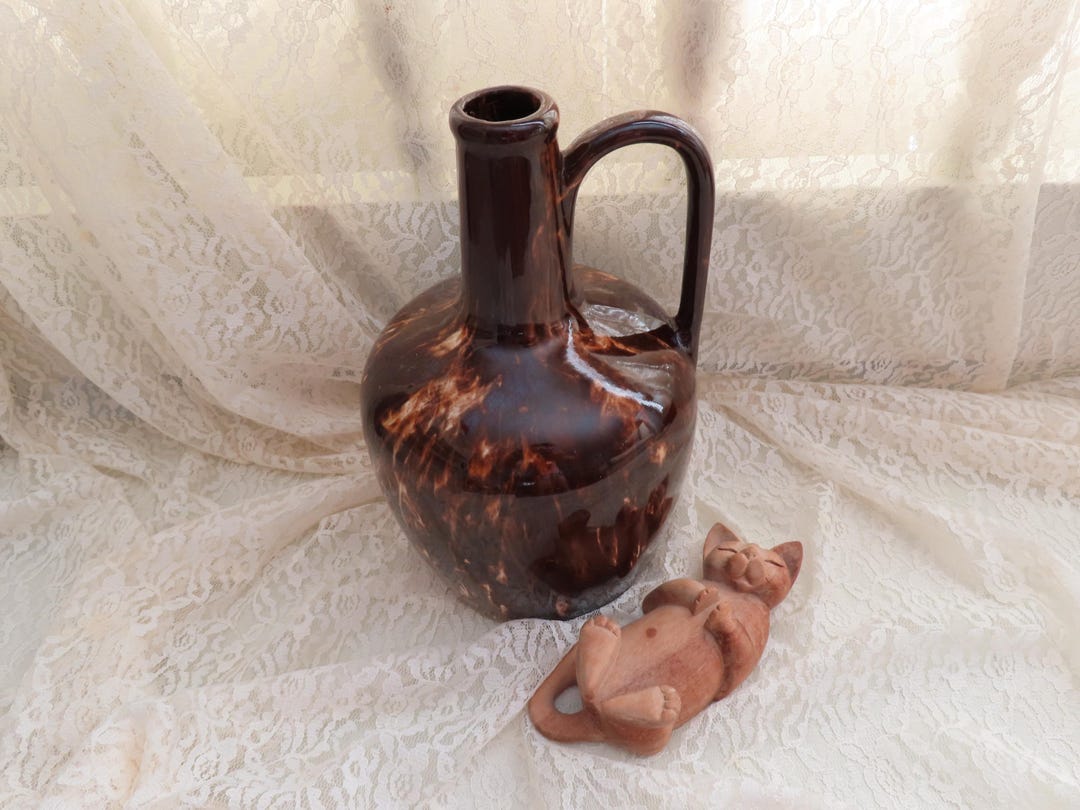 Vintage Musical Ceramic Pottery Shiny Brown Rubbed Glaze Whiskey Jug ...