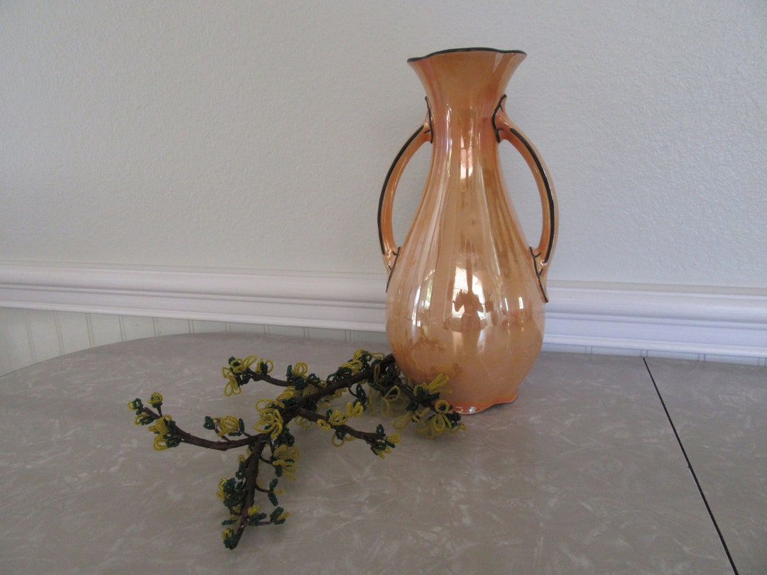Classic Vintage Art Deco Peach Lusterware Tall Double Handle Vase Made ...