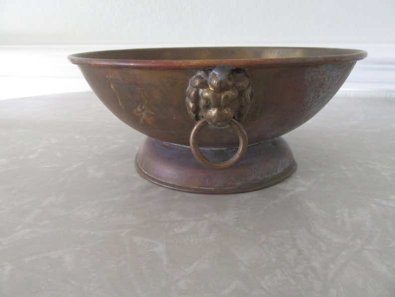 Vintage Solid Brass Footed Bowl With Lions Heads Loop Handles - Etsy