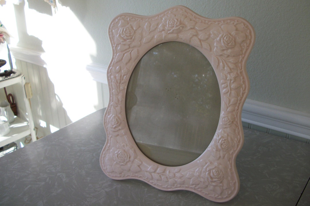 Vintage Pink Picture Photo Frame Oval Face Large Terragraphics Shabby ...