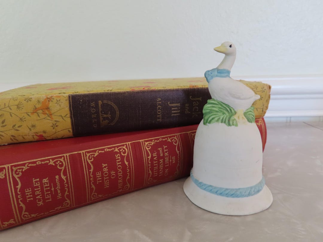 Vintage Bisque Bell With White Goose Hand Handle Great Gift Collectible ...