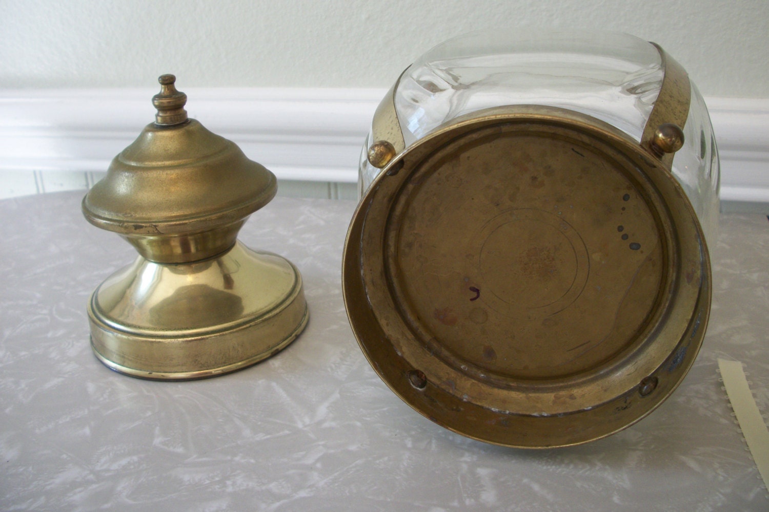 Vintage Glass and Brass Biscuit Jar Barrel Cookie Display - Etsy