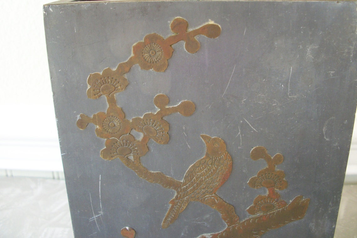 Vintage Metal Pewter Box Vase With Copper Decorative Overlay - Etsy