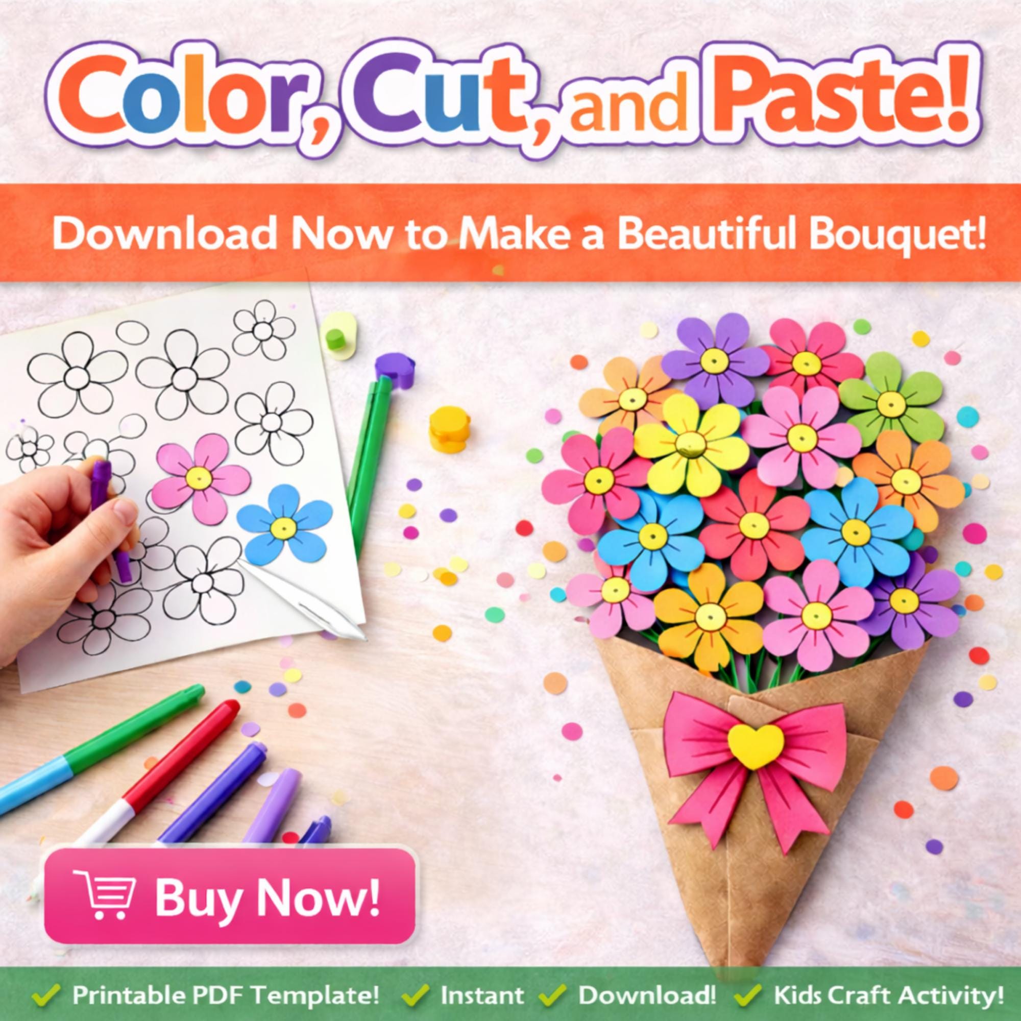 Printable Flower Bouquet Craft for Kids | Colour, Cut and Paste DIY ...