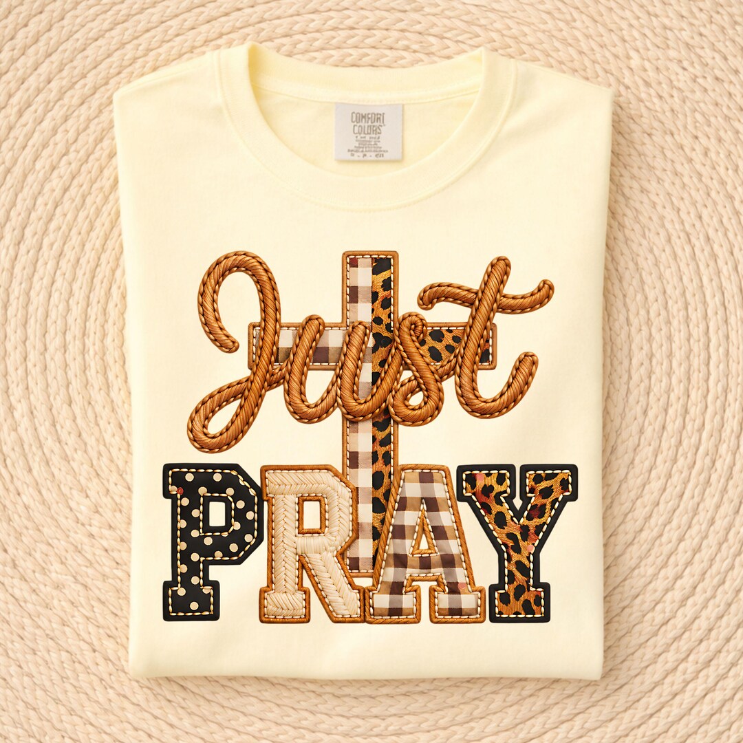 Just Pray Faux Yarn Crochet Png, Leopard Christian Knitted Shirt Png ...
