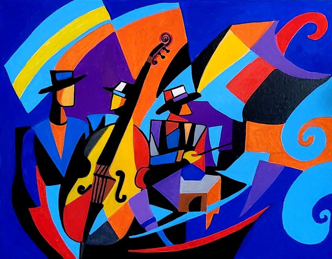 Abstract Jazz Club Painting: Cubist Style Music Art - Etsy