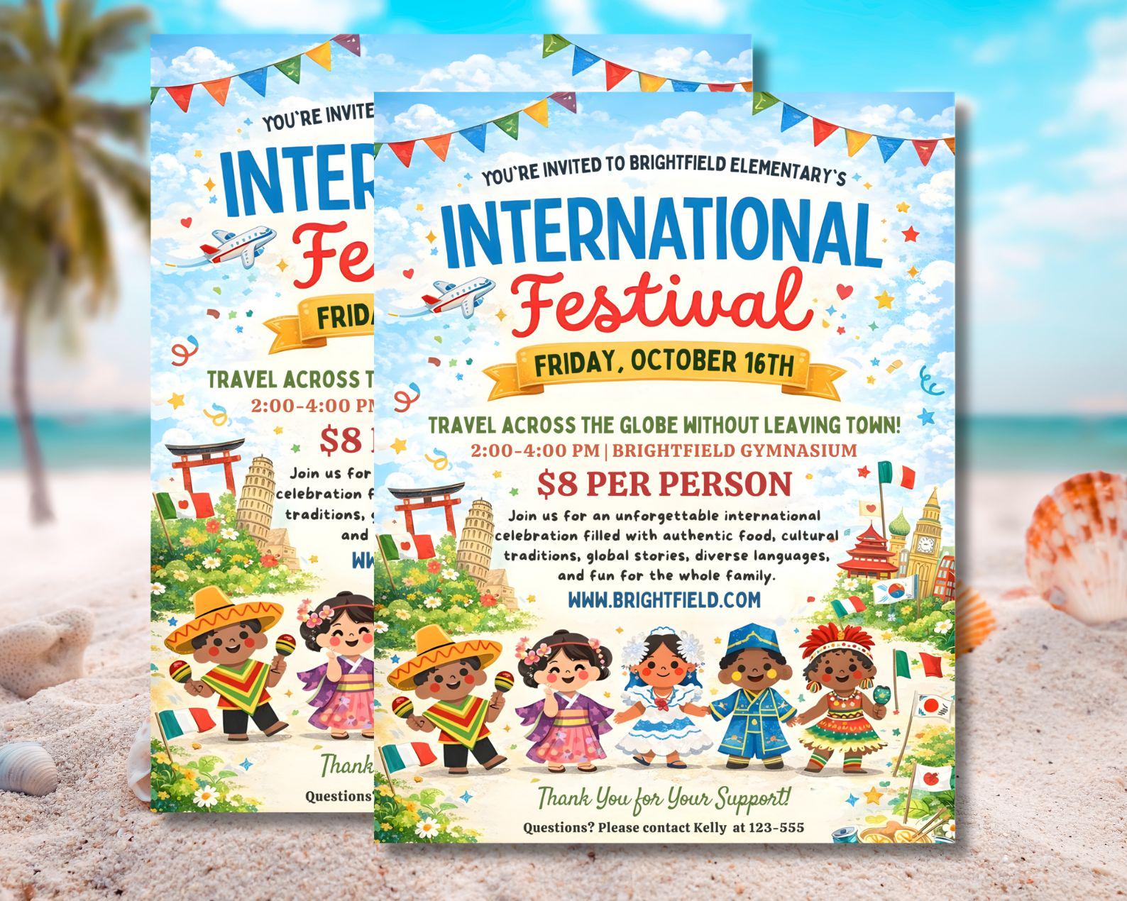 International School Festival Flyer: Multicultural Fair Invitation ...