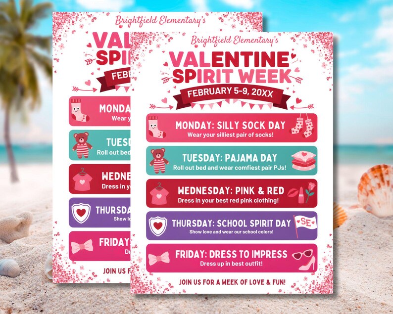 Editable Valentines Day Spirit Week Flyer Canva Template, School Spirit ...