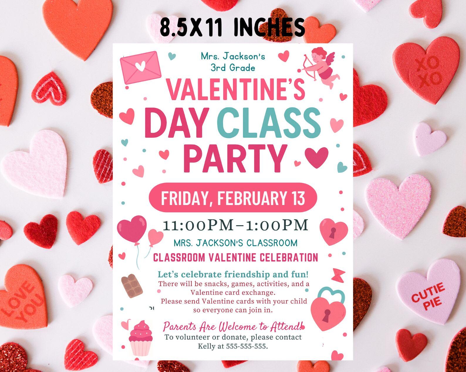 Editable Valentine’s Day Class Party Invite, Elementary School Flyer ...