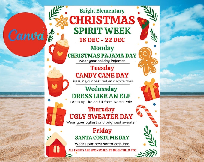 Christmas Spirit Week Flyer Template, Spirit Week Itinerary, School ...