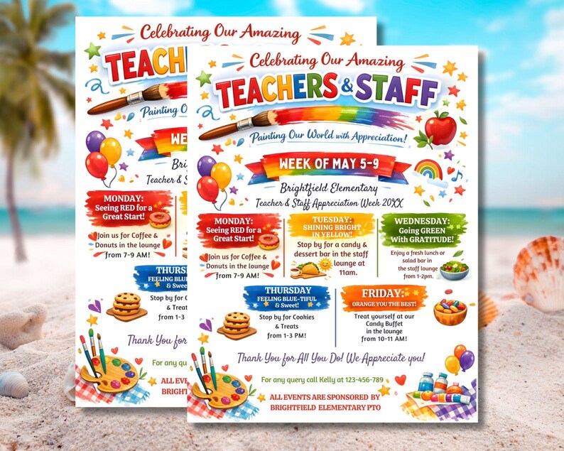 Rainbow Teacher Appreciation Week Itinerary Flyer Template Printable ...