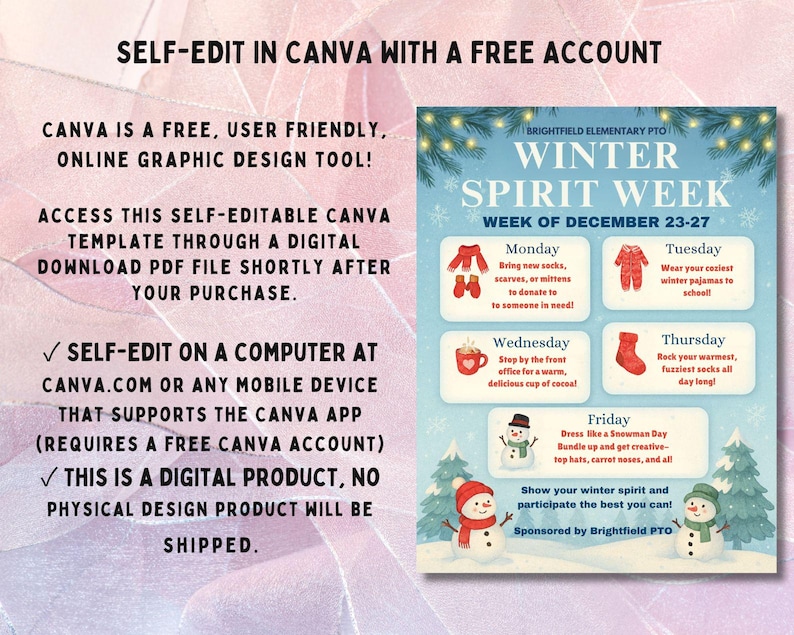 Editable Winter Spirit Week Flyer Canva Template, School Spirit ...