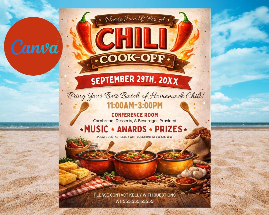Editable Chili Cook off Flyer, Food Contest Template, (canva, Digital ...