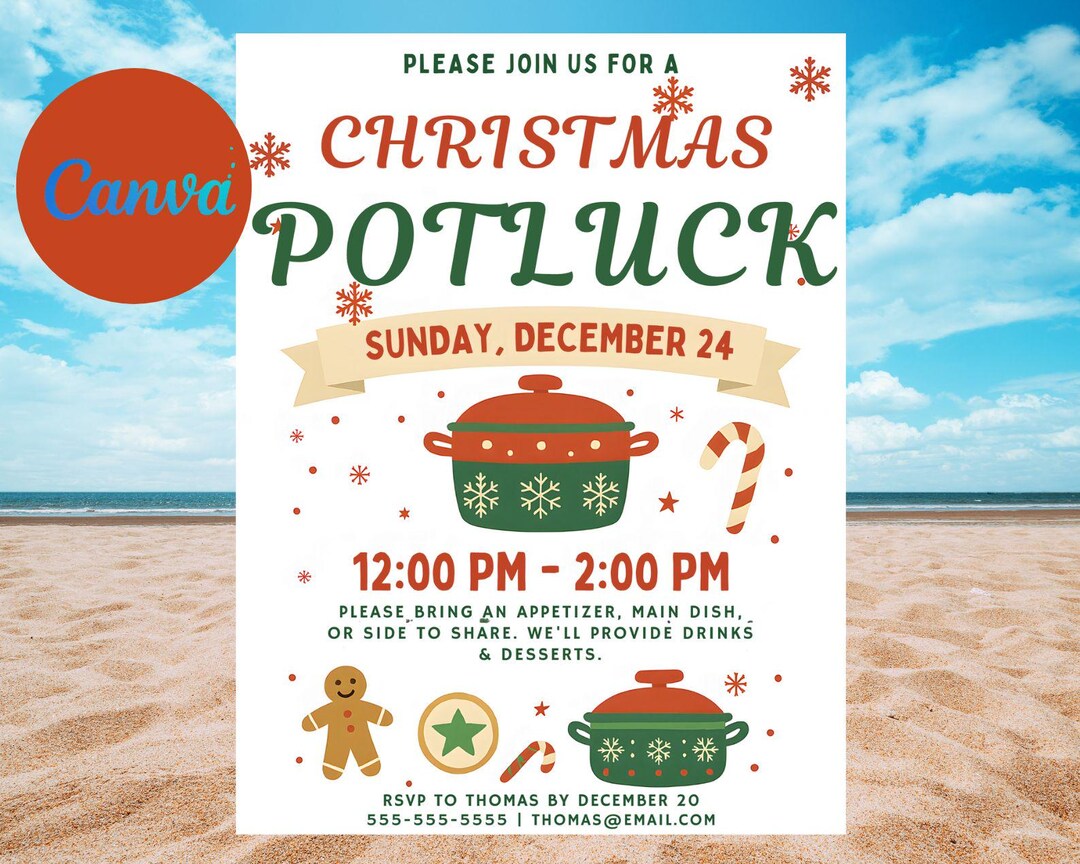 Editable Christmas Potluck Flyer Template, Holiday Potluck Party, Canva ...