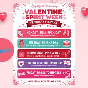 Editable Valentines Day Spirit Week Flyer Canva Template, School Spirit ...