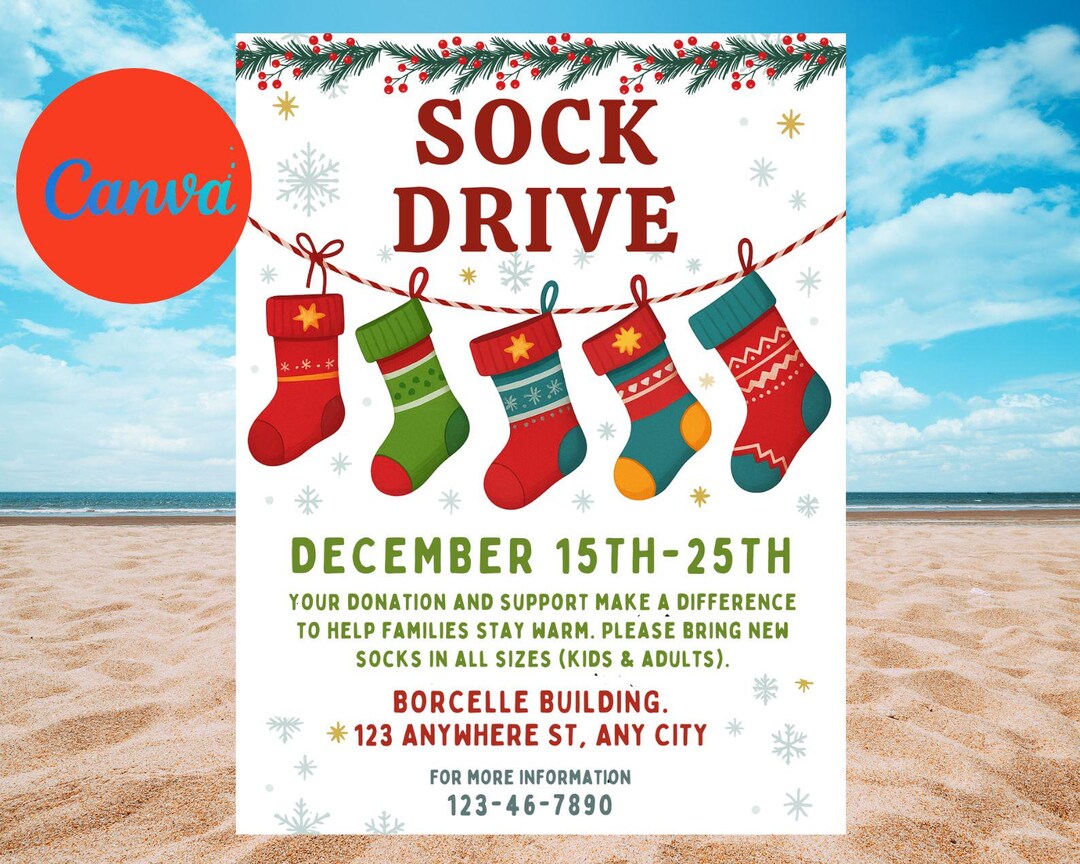 Winter Sock Drive Flyer Template: Charity Fundraiser (canva Editable ...