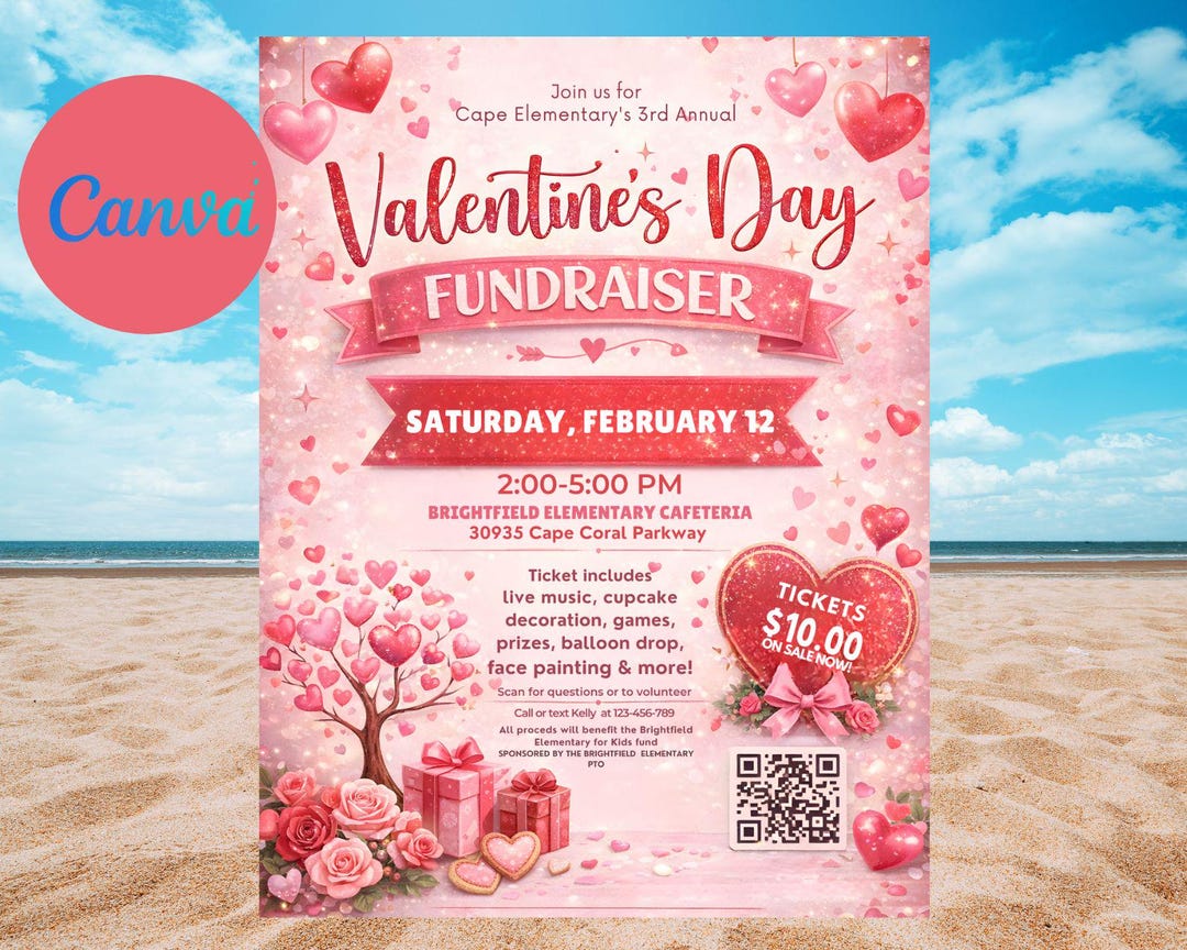 Editable Valentine's Day Fundraiser Flyer, School Party Invite (canva ...