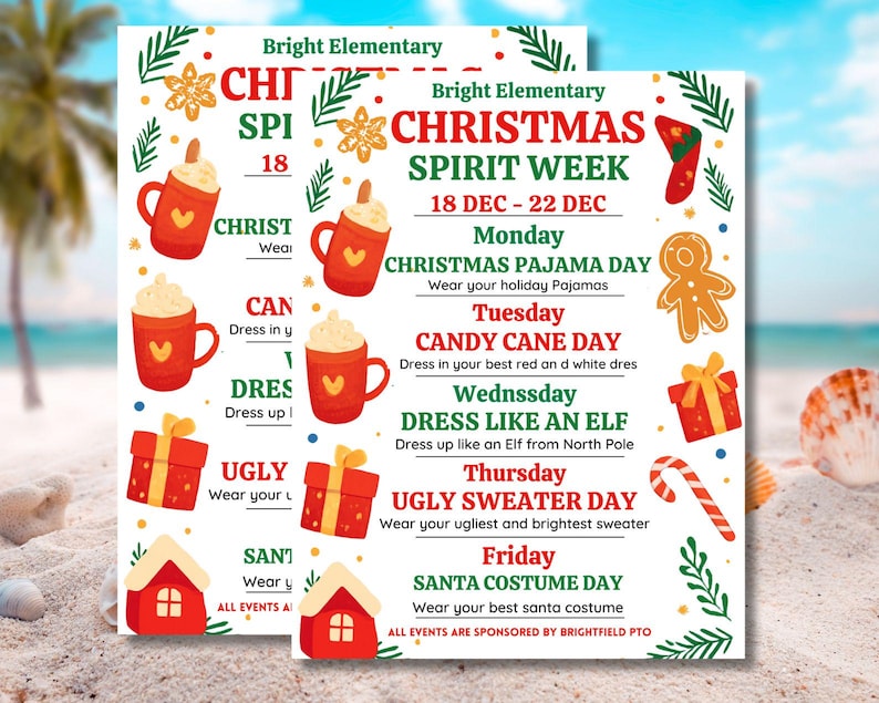 Editable Christmas Spirit Week Itinerary: School Holiday Planner (CANVA ...