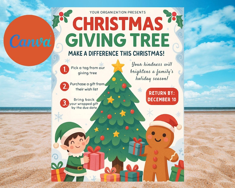 Editable Christmas Giving Tree Flyer, Toy Drive Sign (digital Download ...